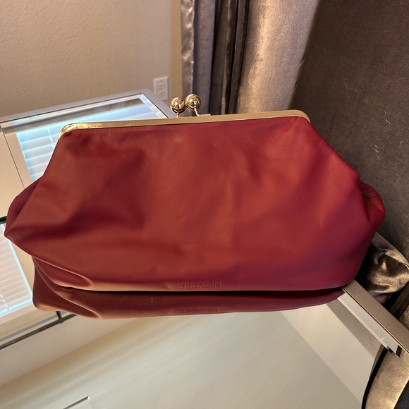 Jesalin | Bags | Jesalin Original Burgundy Oversized Kiss Lock Clutch ...